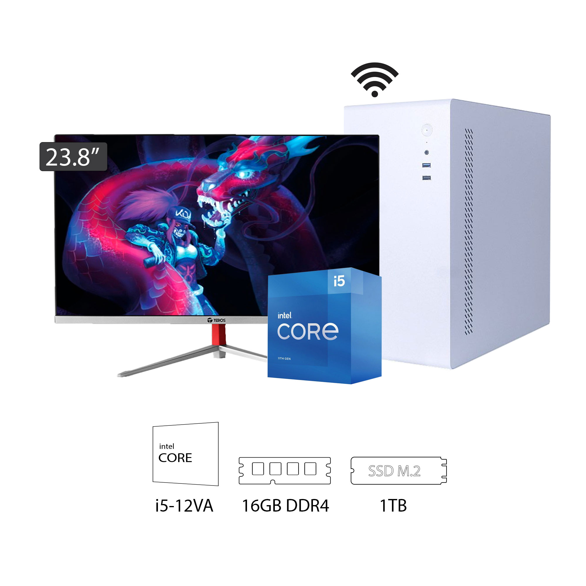 PC Intel Core i5-12ava Gen, Memoria RAM 16GB, Disco solido 1TB, Monitor ...